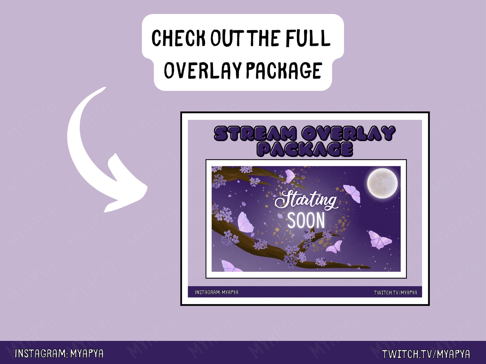 Vtuber Moon Butterfly Animated Scene Overlay Package Add-on for Twitch ...