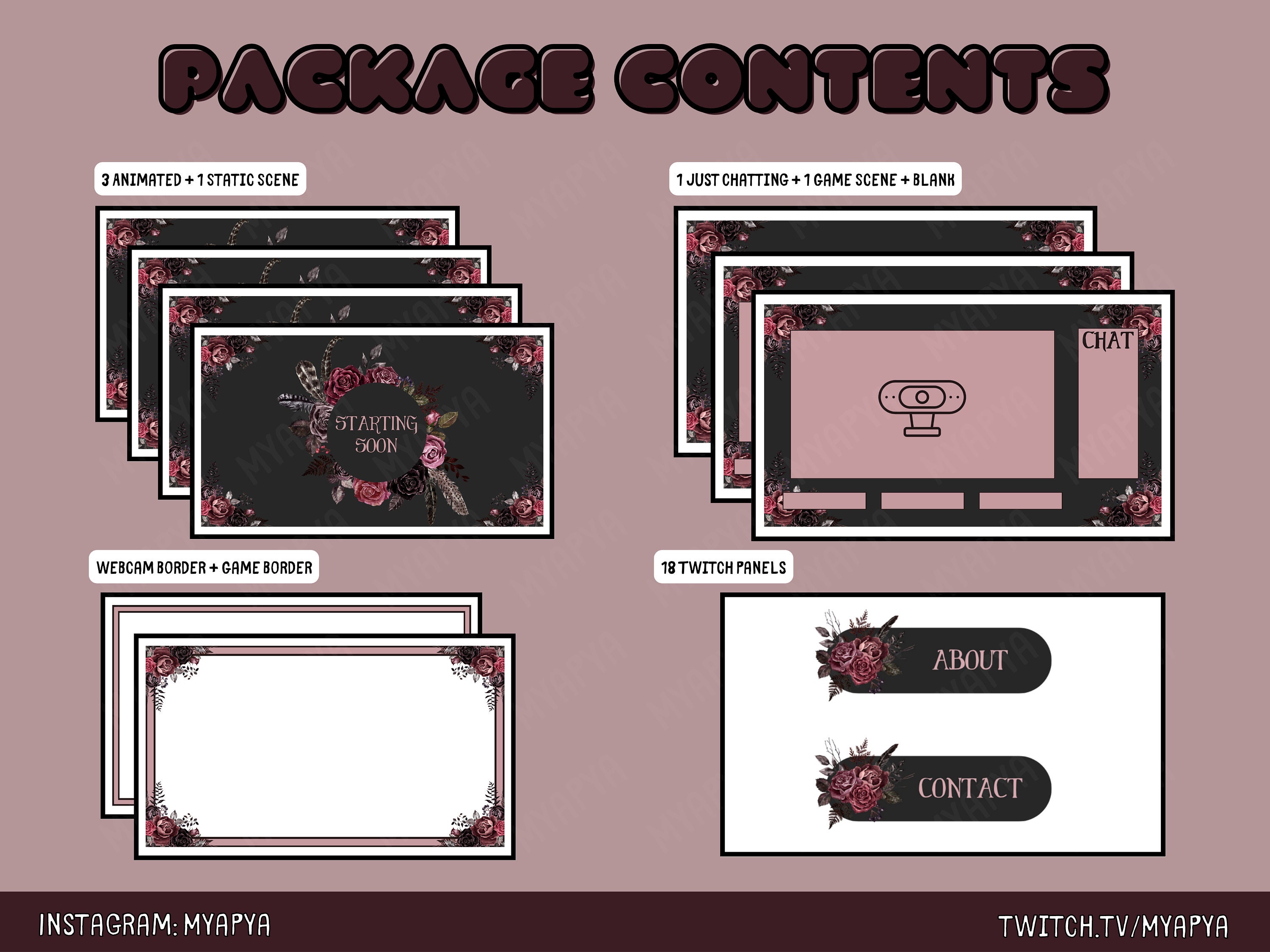 Gothic Roses Animated Scene Overlay Package for Twitch, Aesthetic Setup ...