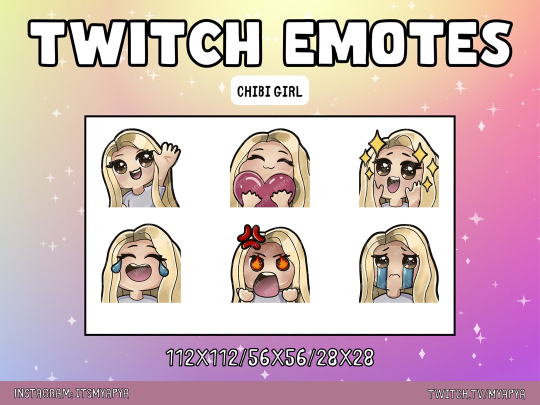 Chibi Girl Twitch Emotes Package | Discord Emotes | Channel Art - Cute ...