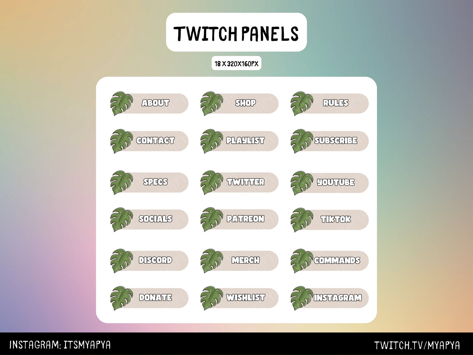 Monstera Twitch Panels Package | Emojis | Emotes | Channel Art - Cute ...