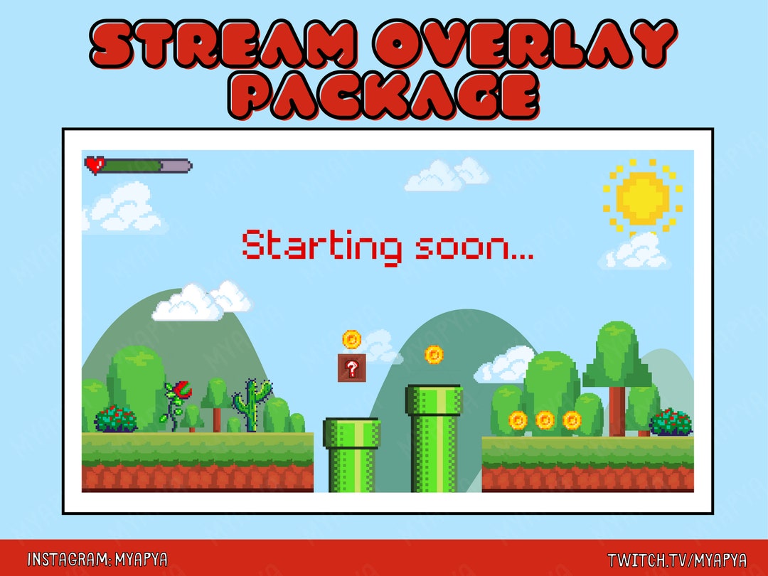Retro Mario Pixel Animated Twitch Scene Overlay Package, Aesthetic Cute ...