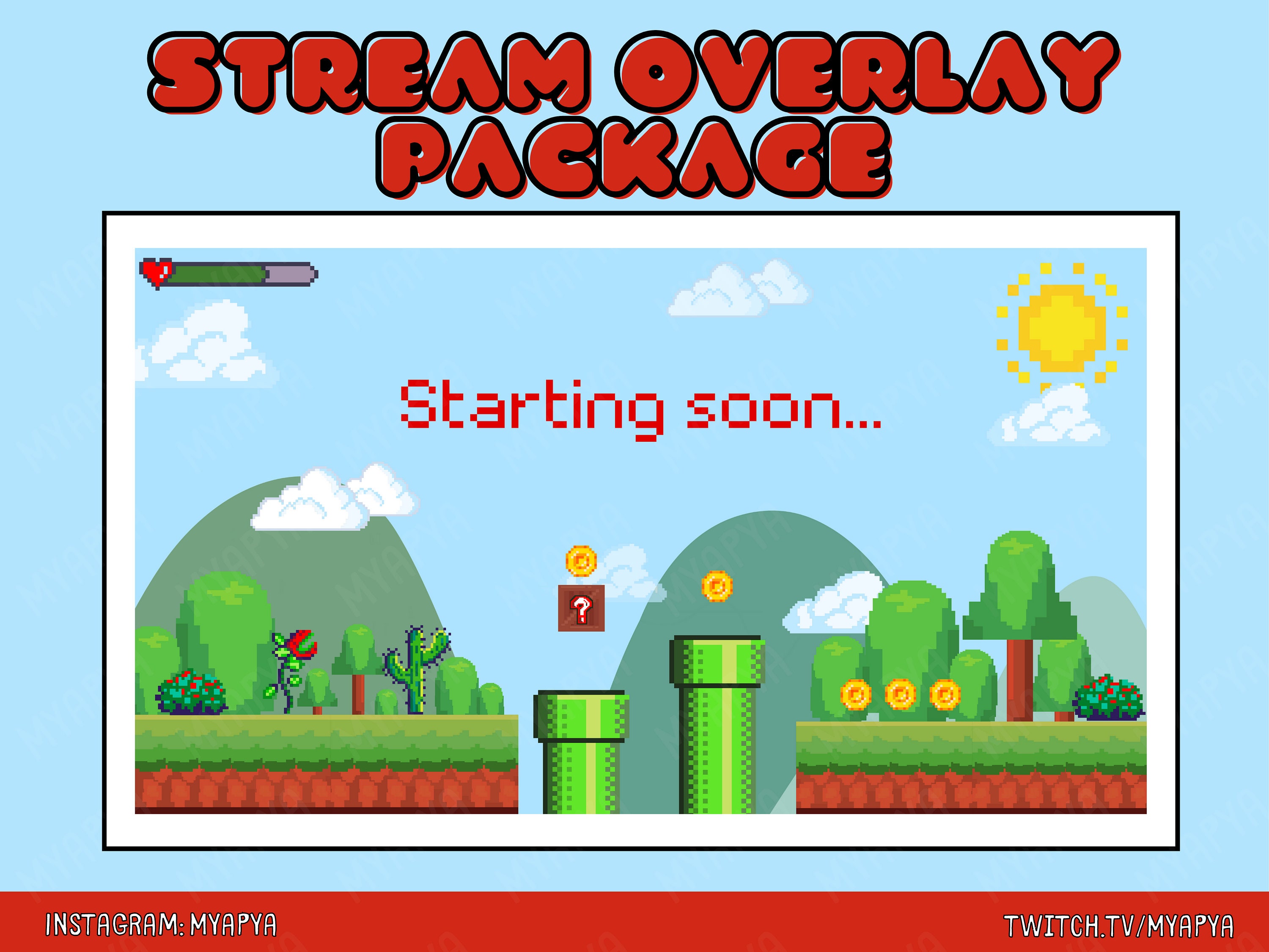 Retro Mario Pixel Animated Twitch Scene Overlay Package, Aesthetic Cute ...