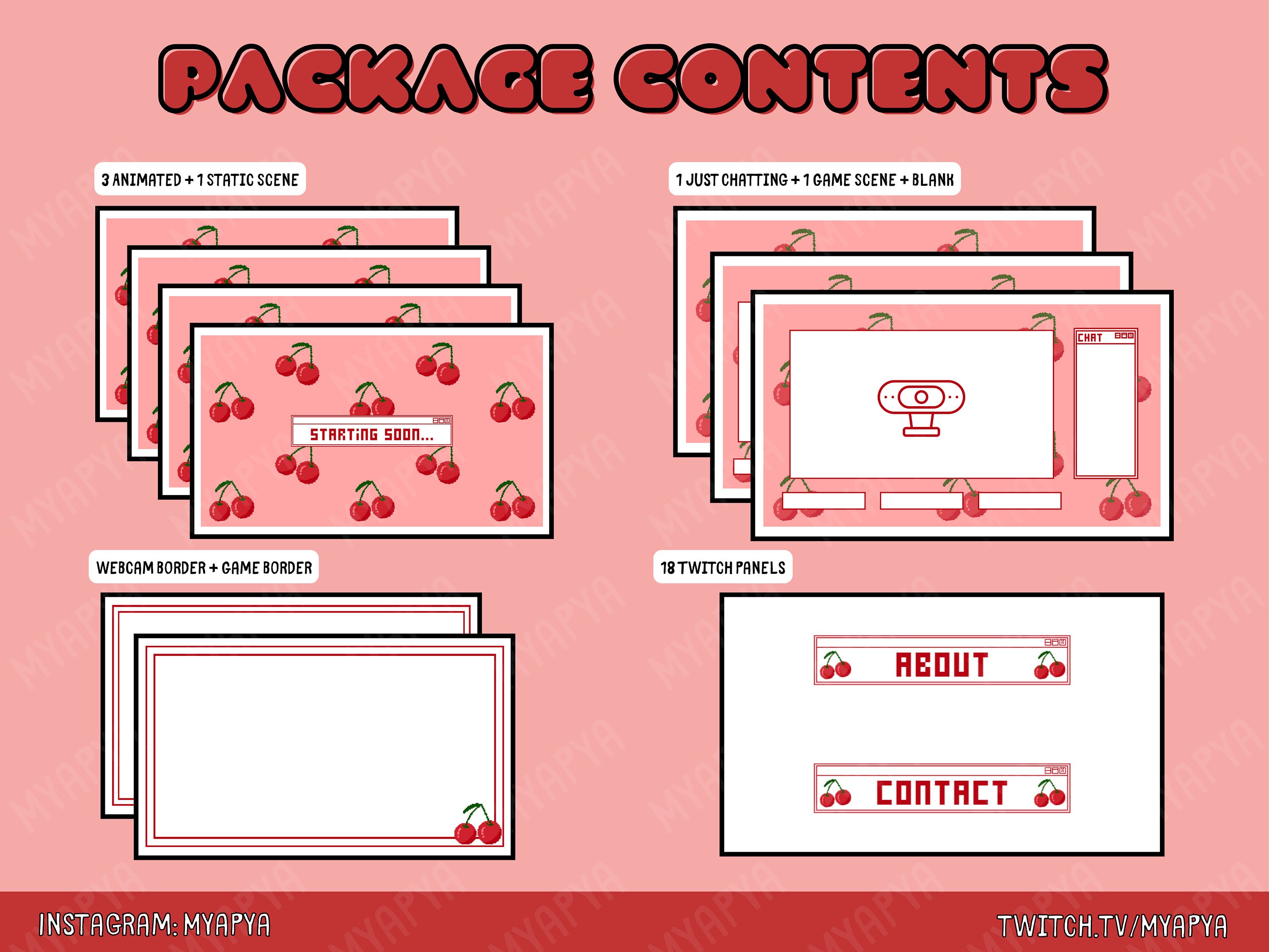 Cherry Pixel Animated Twitch Scene Overlay Package, Aesthetic Setup ...