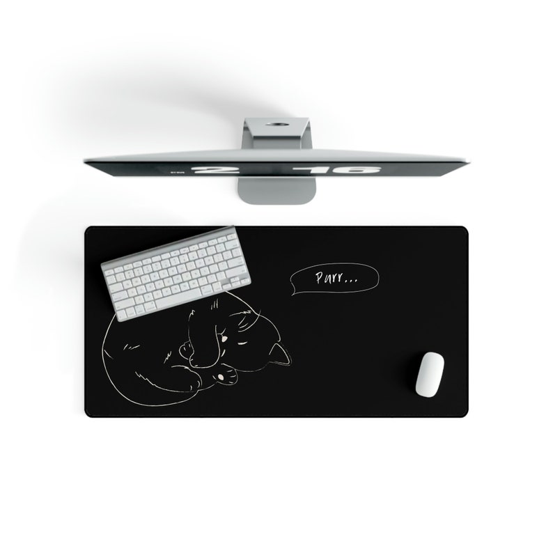 Cat XXL Mouse Mat / Black and White / Kitten Purr / Black Minimal Desk ...