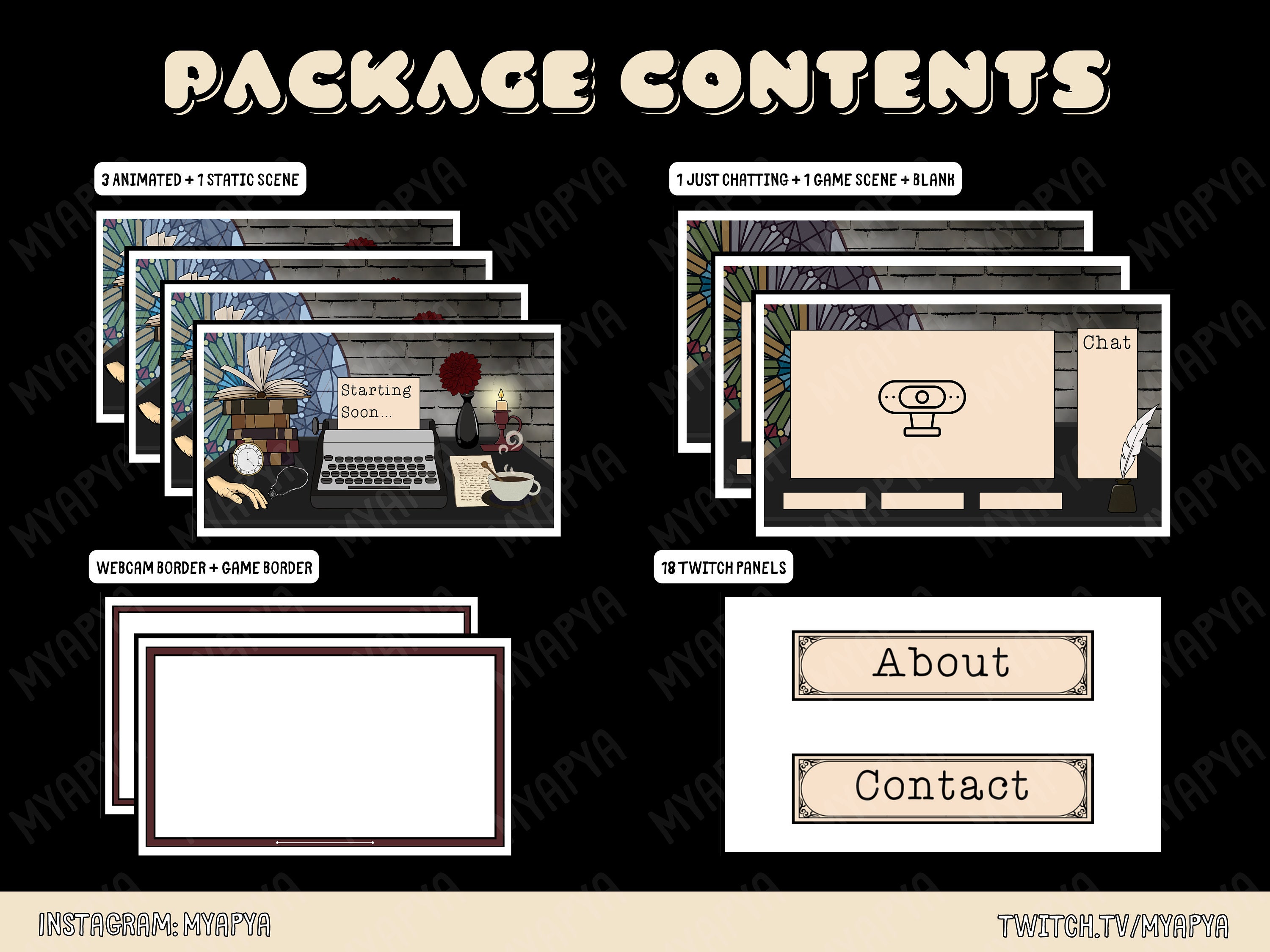 Dark Academia Animated Twitch Scene Overlay Package, Aesthetic Setup ...