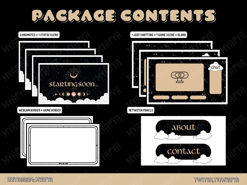 Celestial Moon Animated Scene Overlay Package for Twitch, Aesthetic ...