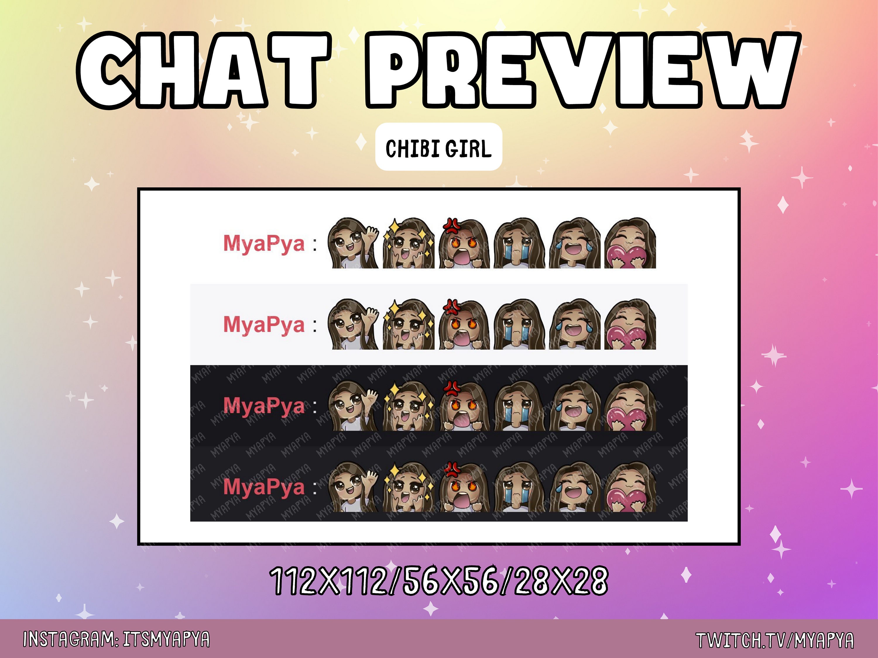 Chibi Girl Twitch Emotes Package | Discord Emotes | Channel Art - Cute ...