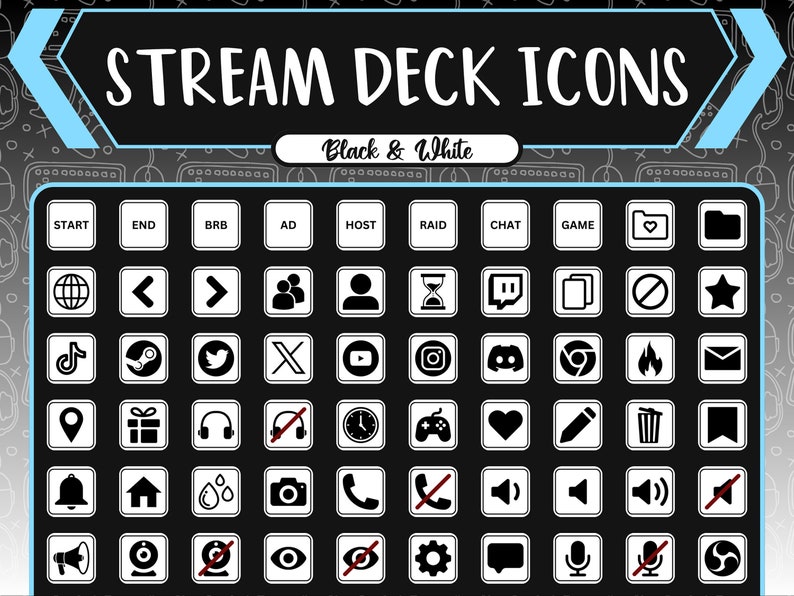 Stream Deck Icons Set + Screensavers. 100 Gradient Icon Pack for Elgato Streamdeck. Black and ...