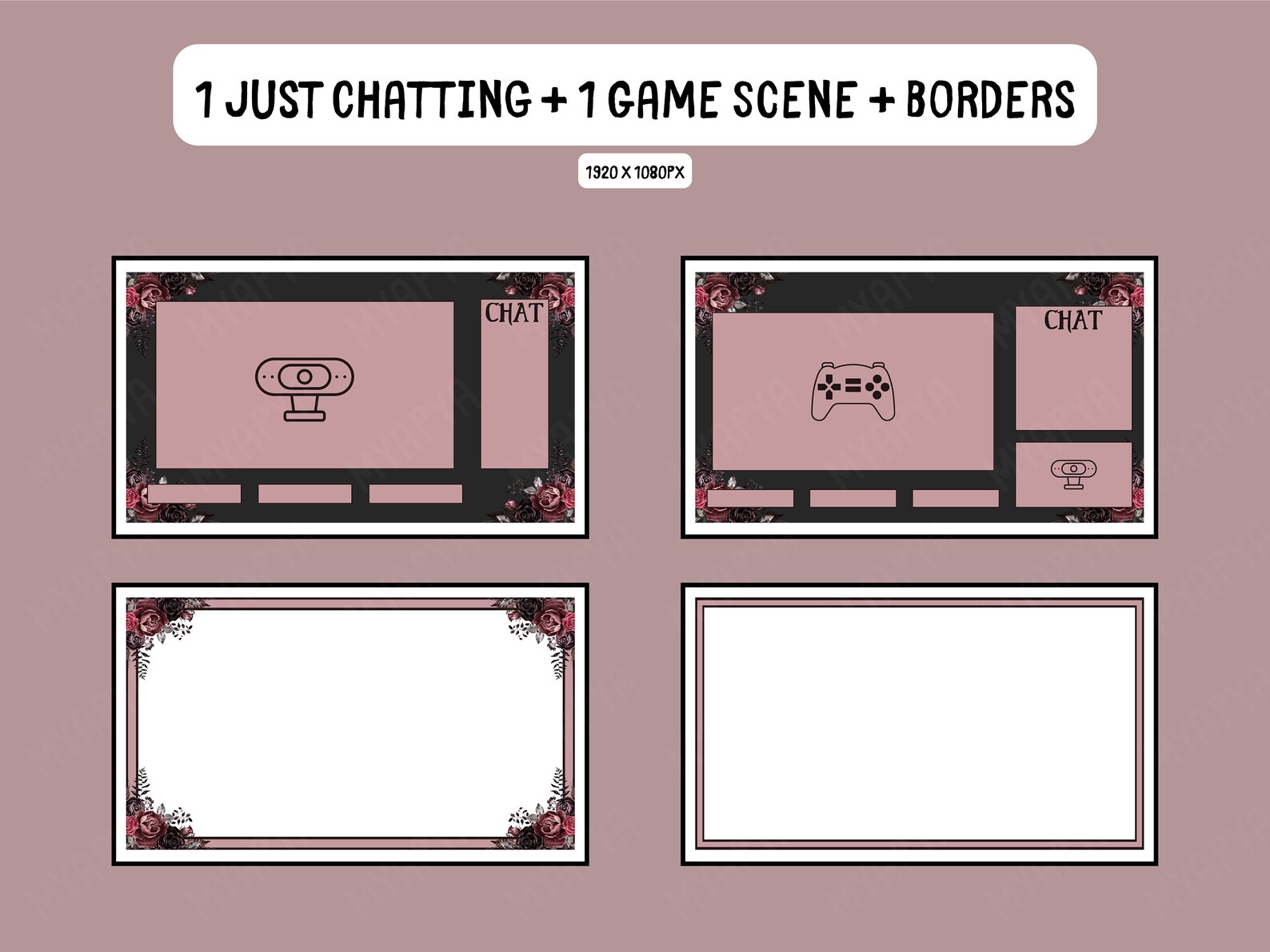 Gothic Roses Animated Scene Overlay Package for Twitch, Aesthetic Setup ...