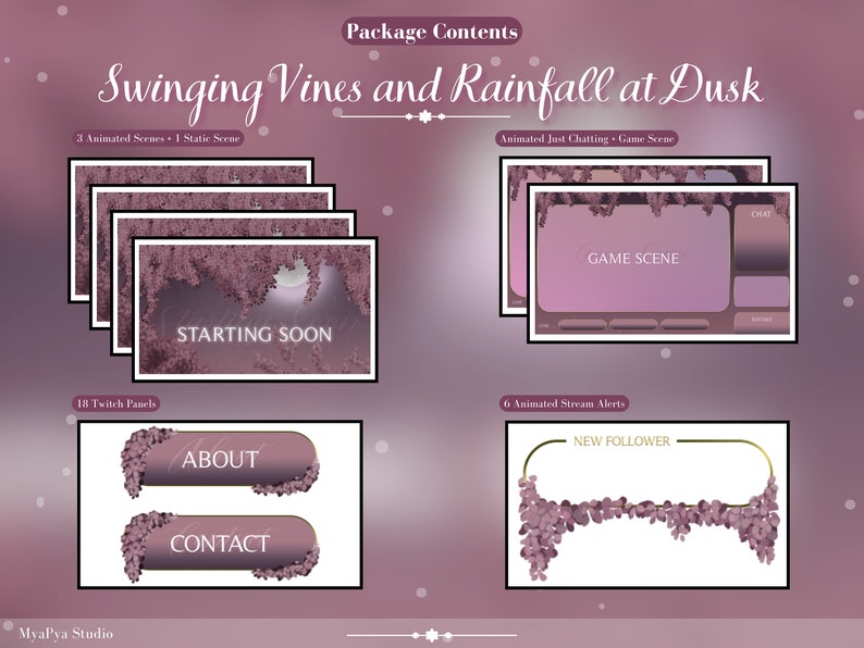 Pink Animated Twitch Scene Overlay Package, Aesthetic Sakura Pink Petal ...