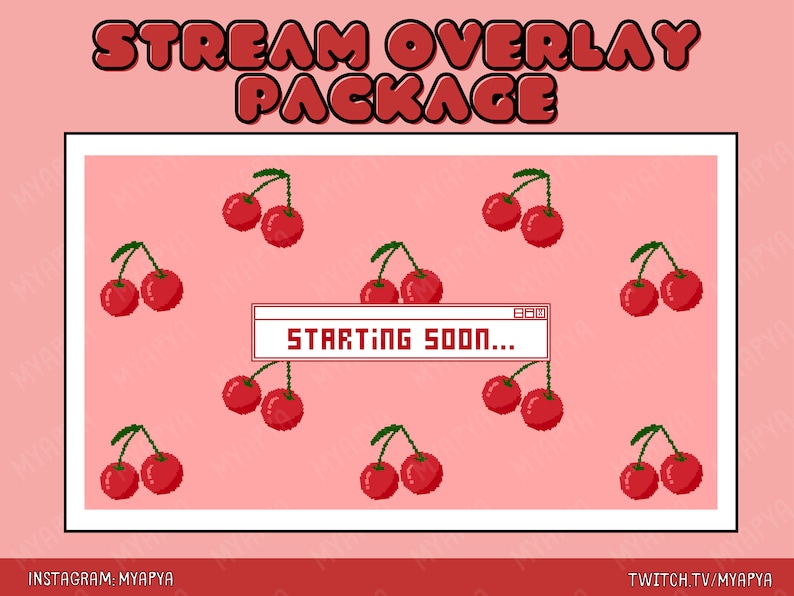 Cherry Pixel Animated Twitch Scene Overlay Package, Aesthetic Setup ...