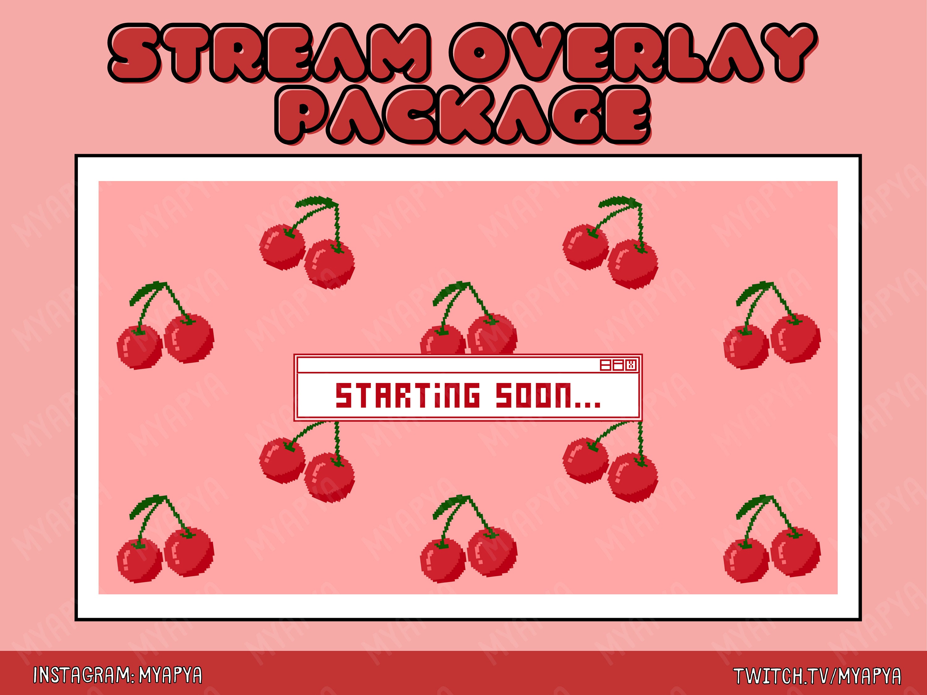 Cherry Pixel Animated Twitch Scene Overlay Package, Aesthetic Setup ...
