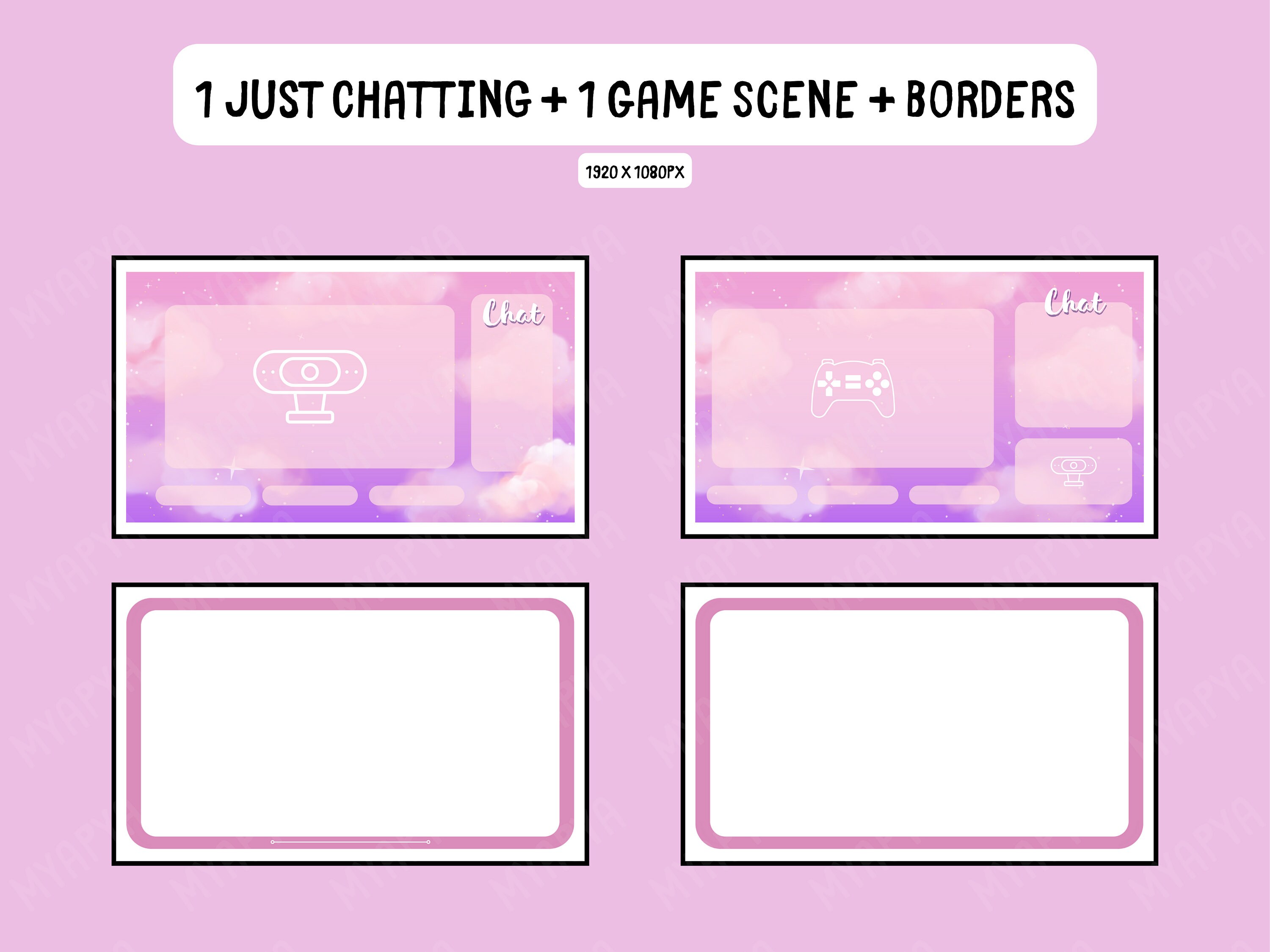 Gamer Girl Pink Cloud Animated Scene Overlay Package for Twitch ...