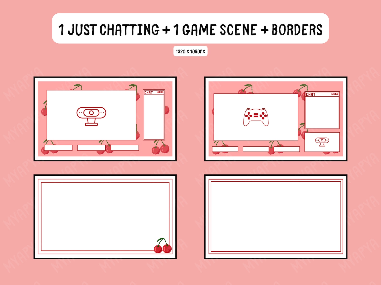 Cherry Pixel Animated Twitch Scene Overlay Package, Aesthetic Setup ...