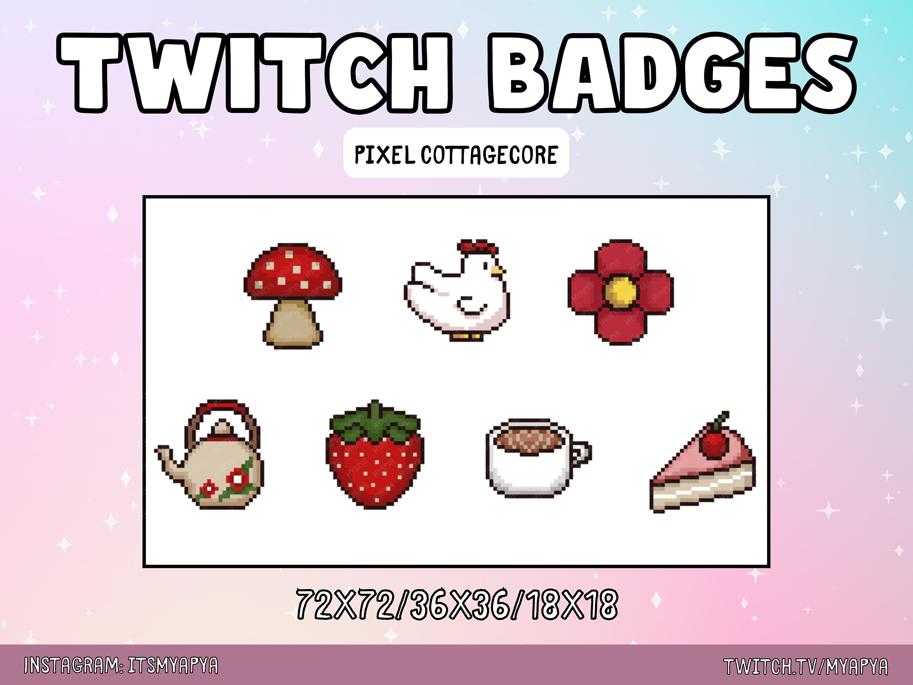 Cottagecore Pixel Twitch Sub/bit Badges Package | Emojis | Emotes ...