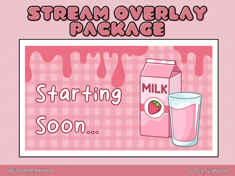 Strawberry Milk Animated Twitch Scene Overlay Package, Aesthetic Setup ...