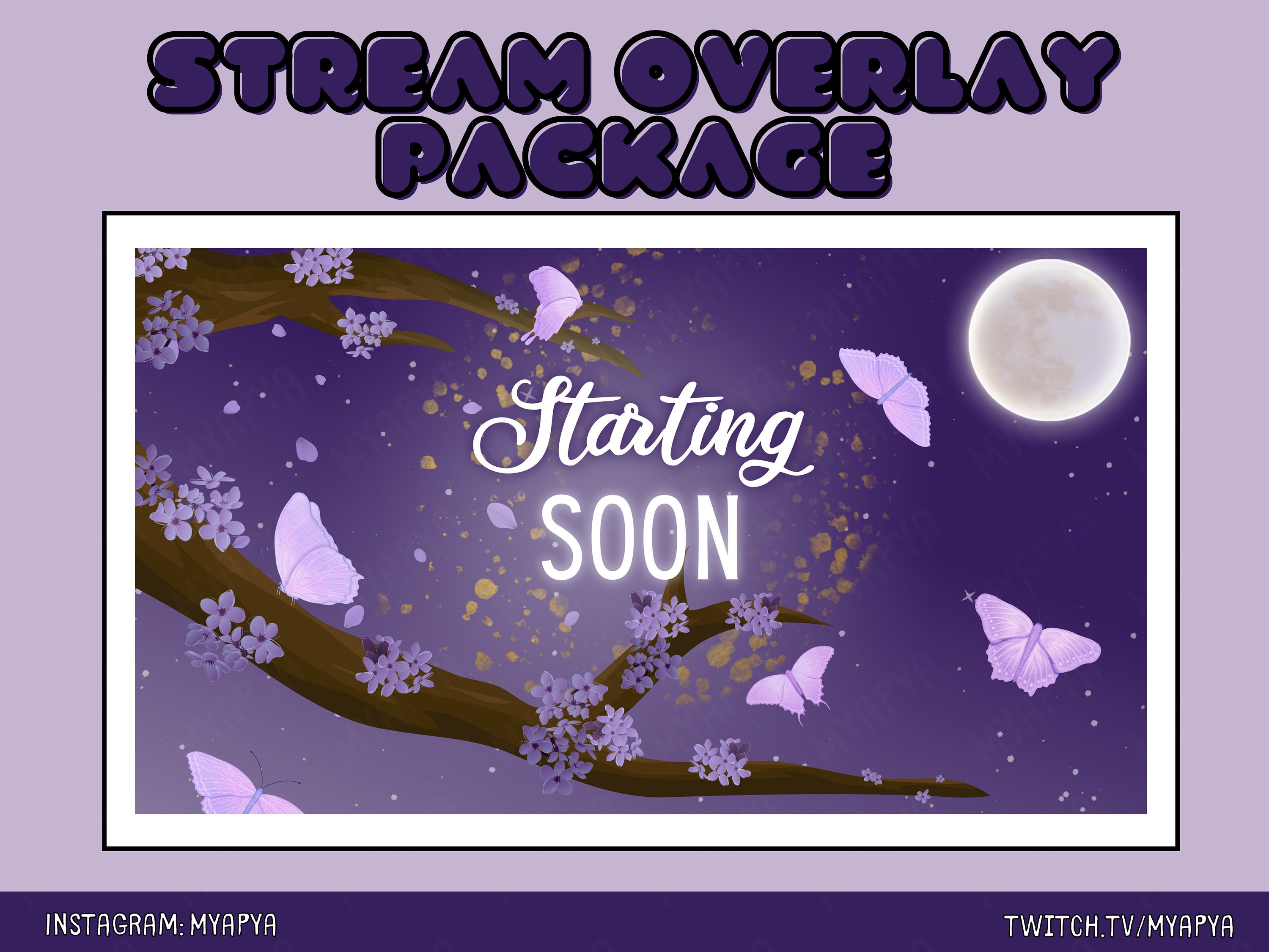 Midnight Butterfly Animated Scene Overlay Package for Twitch, Aesthetic ...