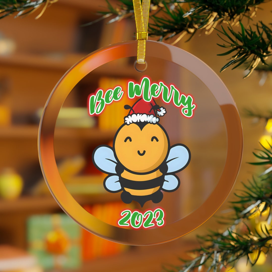 2023 Bee Merry Christmas Honey Bee Glass Custom Christmas Ornament ...