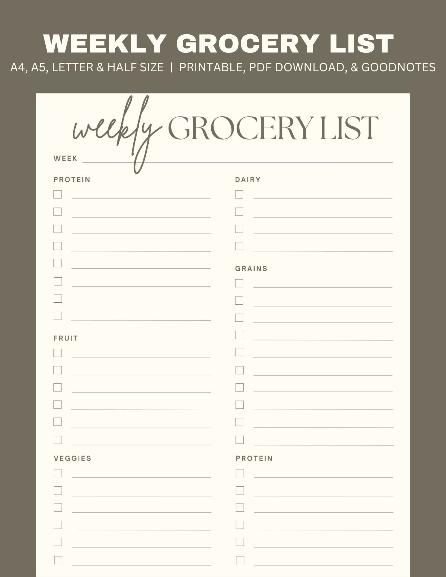 WEEKLY GROCERY LIST - Etsy