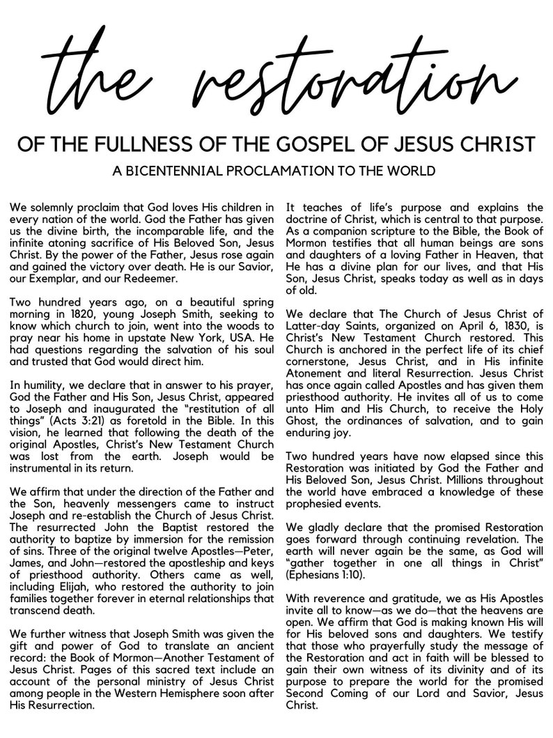 The Restoration Proclamation - LDS Wall Art - Etsy