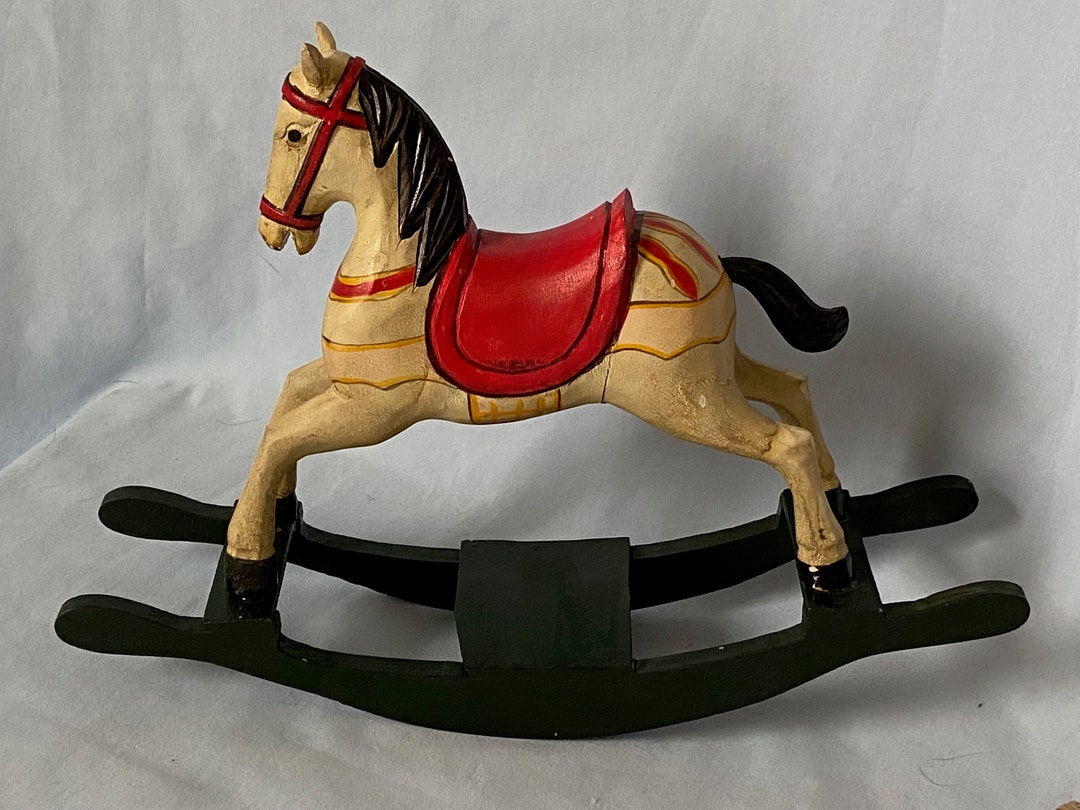 Vintage Wood Hand-painted Rocking Horse Figurine - Etsy