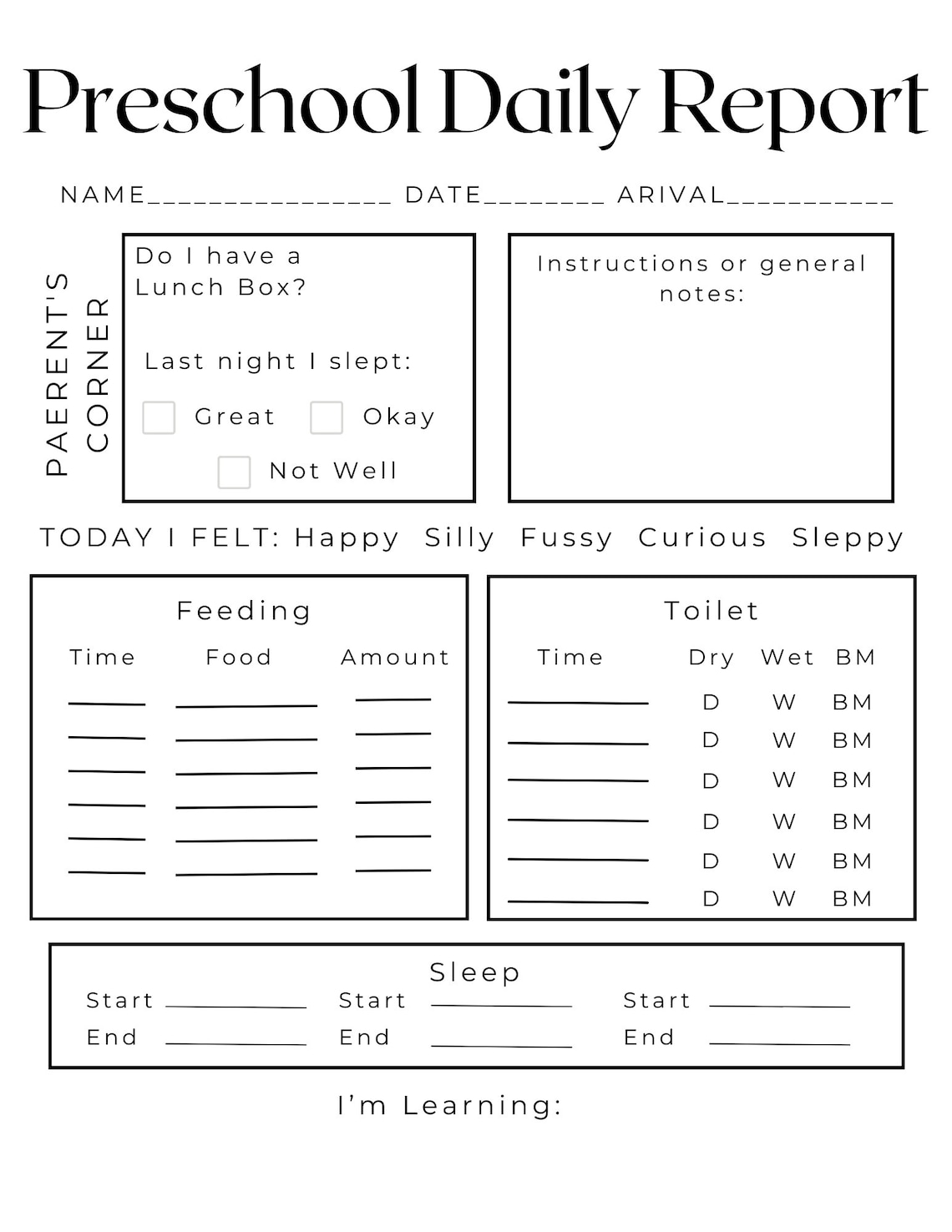 Preschool Daily Reports - Etsy UK