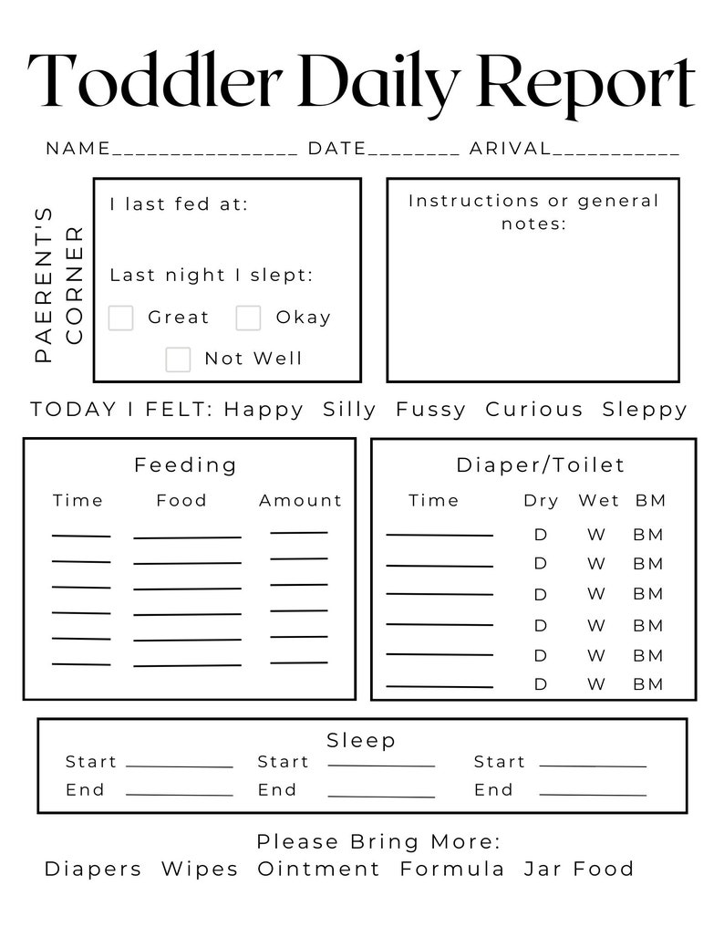 Toddler Daily Report - Etsy