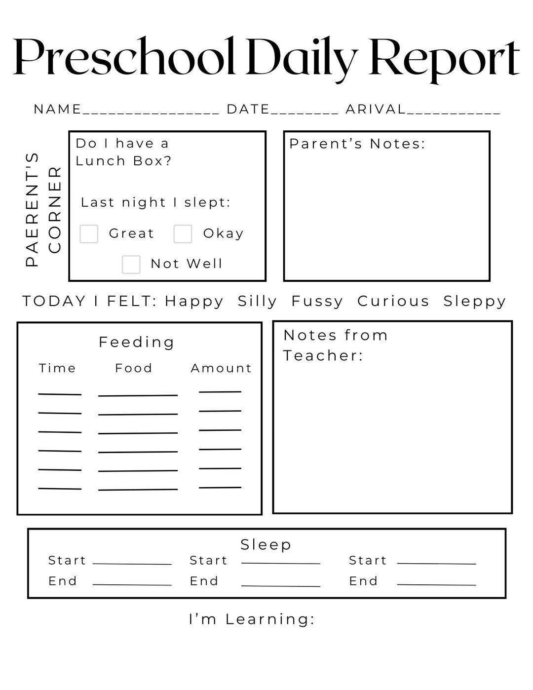 Preschool Daily Reports - Etsy UK