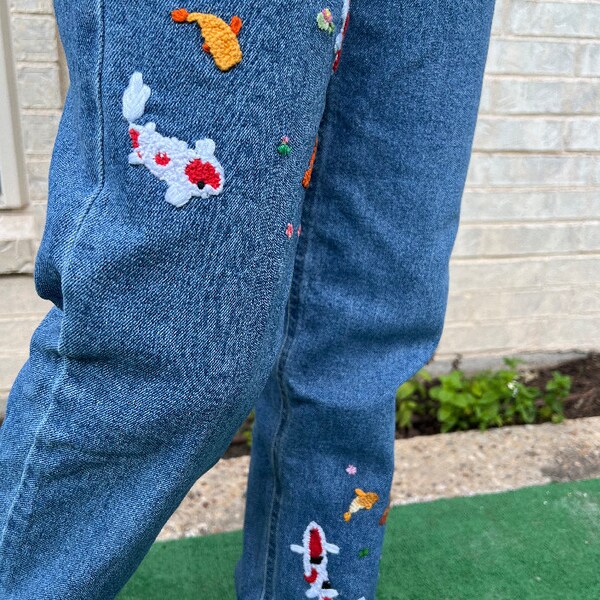 Embroidered Jeans - Etsy