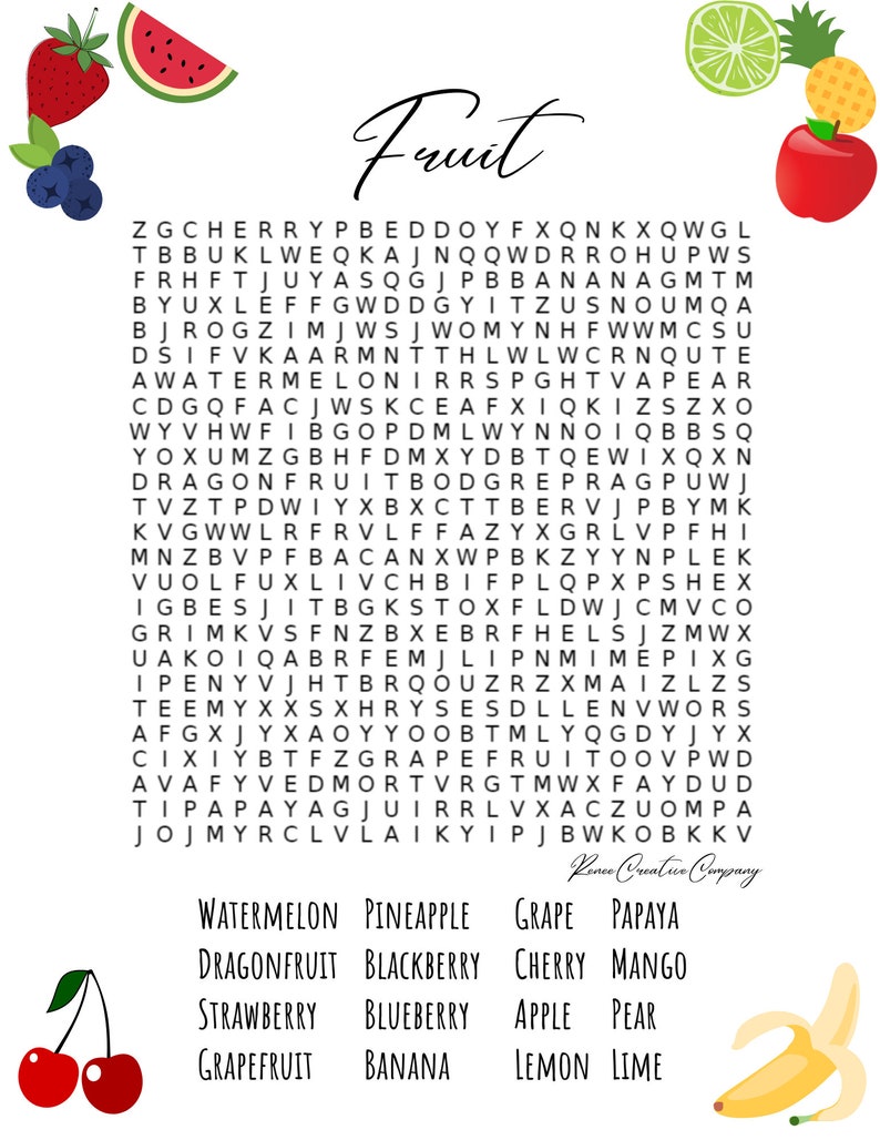 Fruit Word Search Word Game Fun Activity Teacher Resources 16 Words ...
