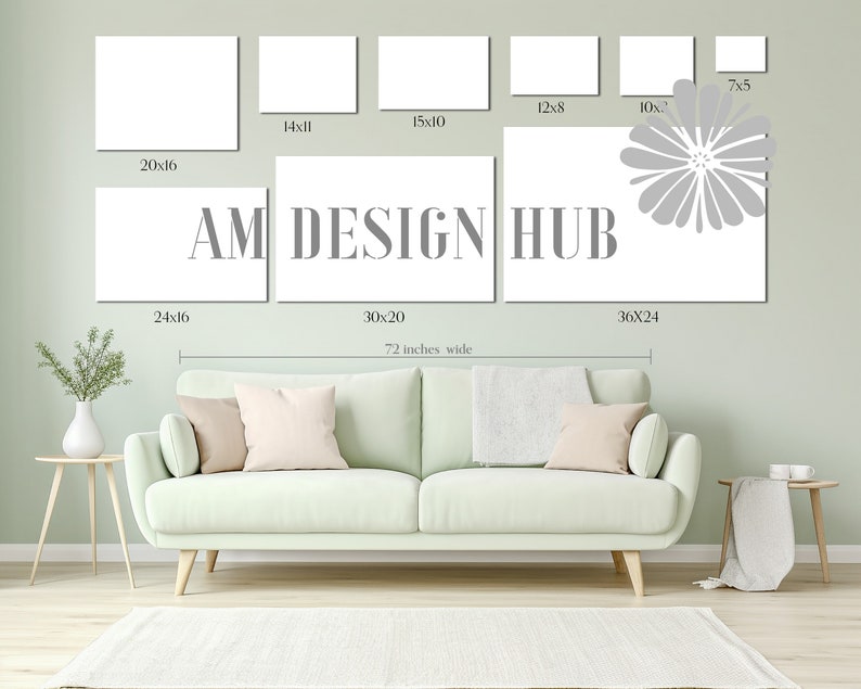 Landscape Wall Art Size Guide Mockup, Poster Mockup Template, PSD & JPG ...