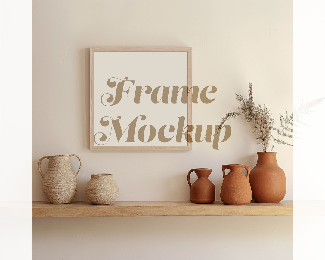 Square Frame Mockup PSD, Wood Frame Mockup on Wall, Minimalist Boho ...