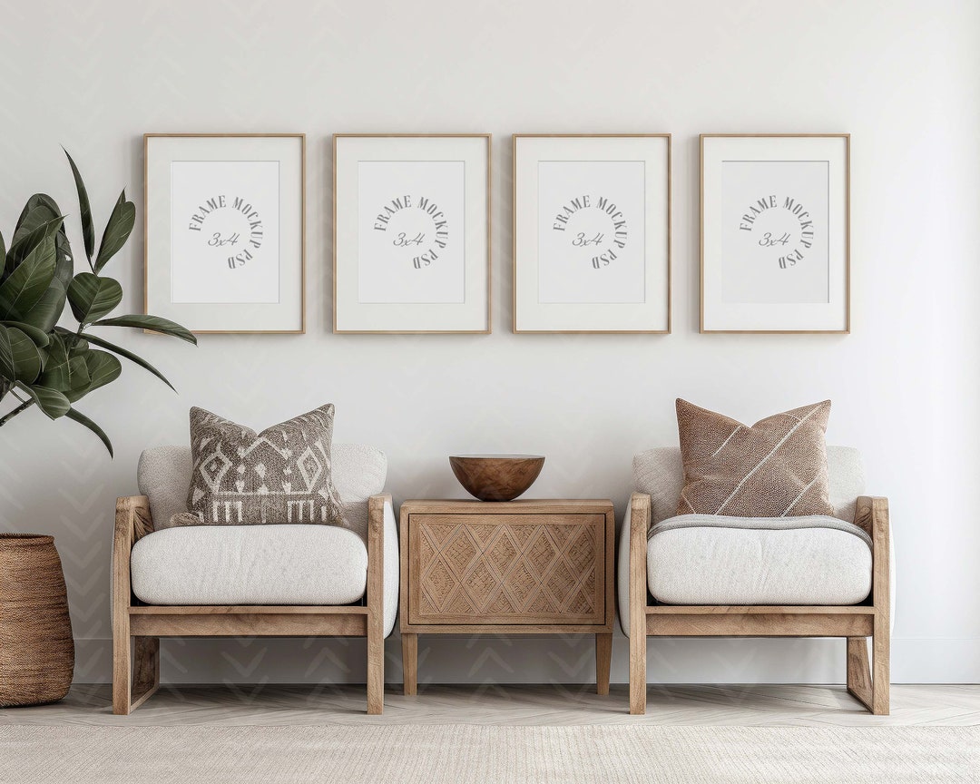 Four Frame Mockup, Mockup for 3x4 Ratio Wall Art Set of 4, Boho Cozy ...