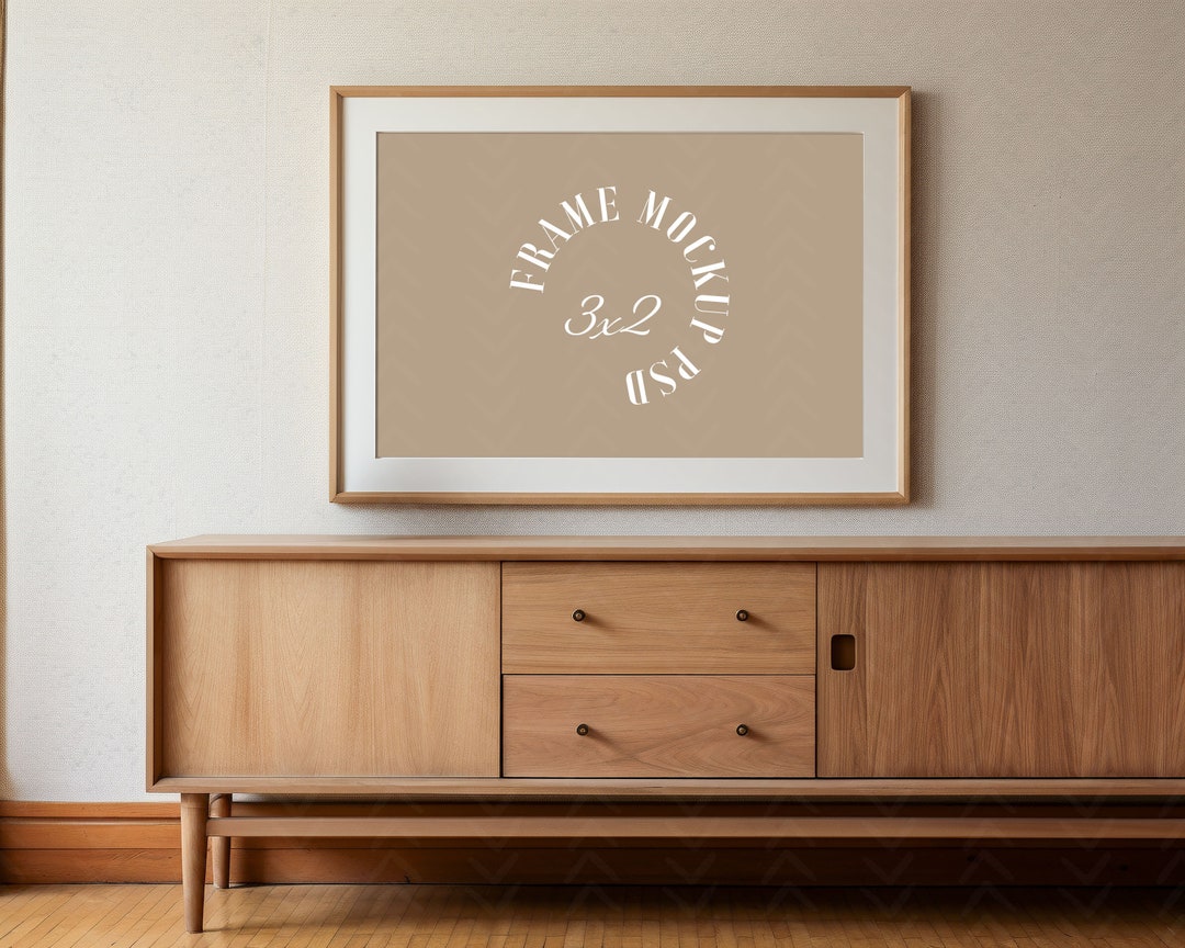 Landscape Frame Mockup, Horizontal 3x2 Poster Display in Retro Living ...
