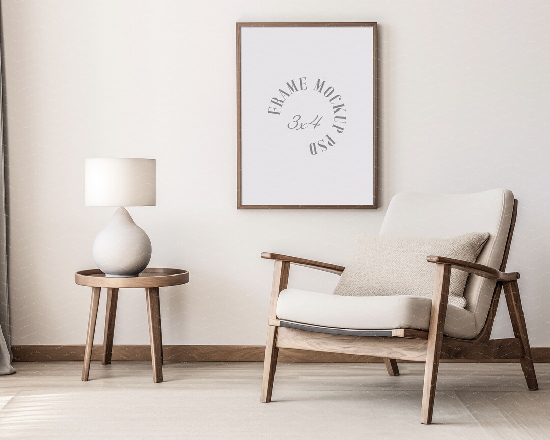 Wood Frame Mockup, 3x4 Vertical Poster Display in Modern Living Room - Etsy