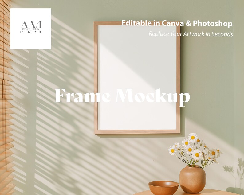 Frame Mockup, Vertical Wooden 3x4 Poster Frame With Spring Greenery ...