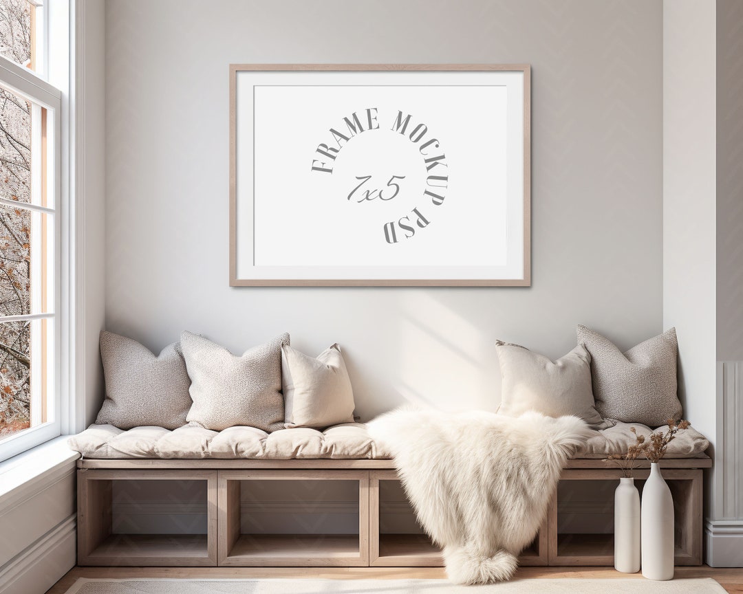 Wood Frame Mockup, 7x5 Horizontal Landscape Art Display in Cozy ...