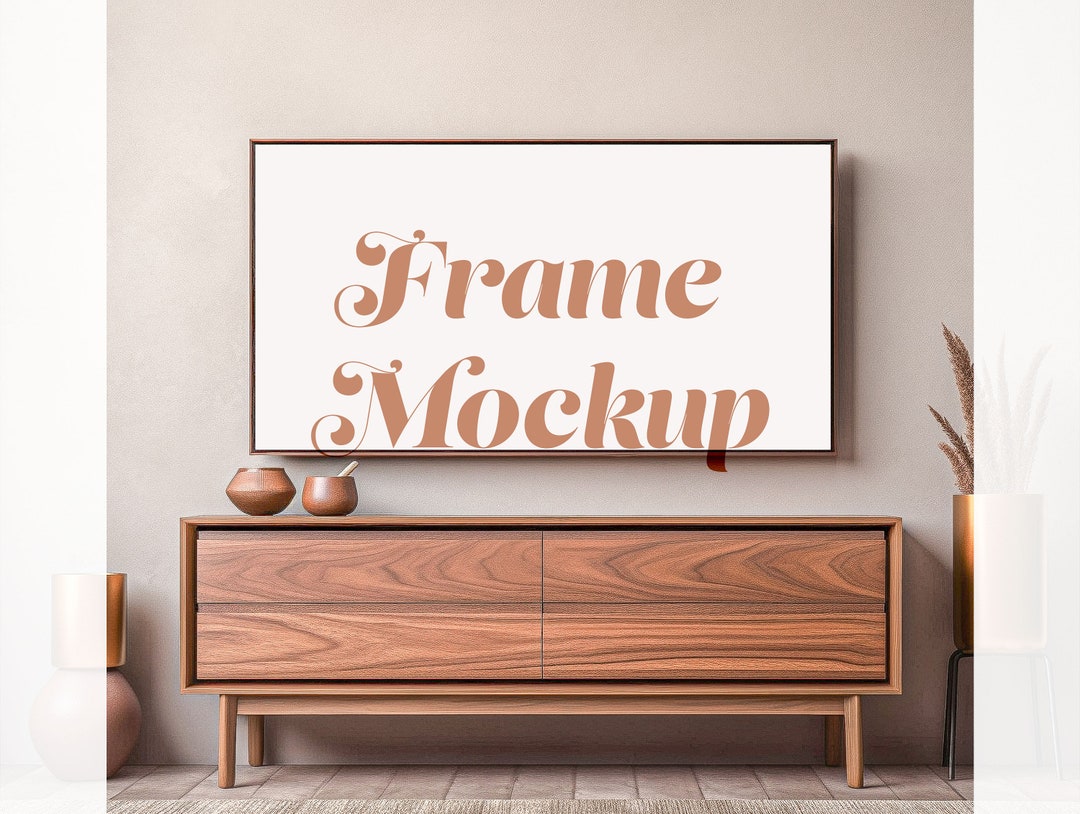 Vintage Wooden Frame TV Mockup, 16x9 Horizontal Brown Frame TV ...