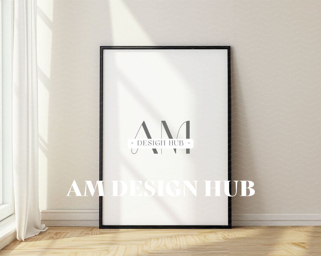 Black Frame Mockup, Vertical A4 DIN Poster Display Leaning on White ...