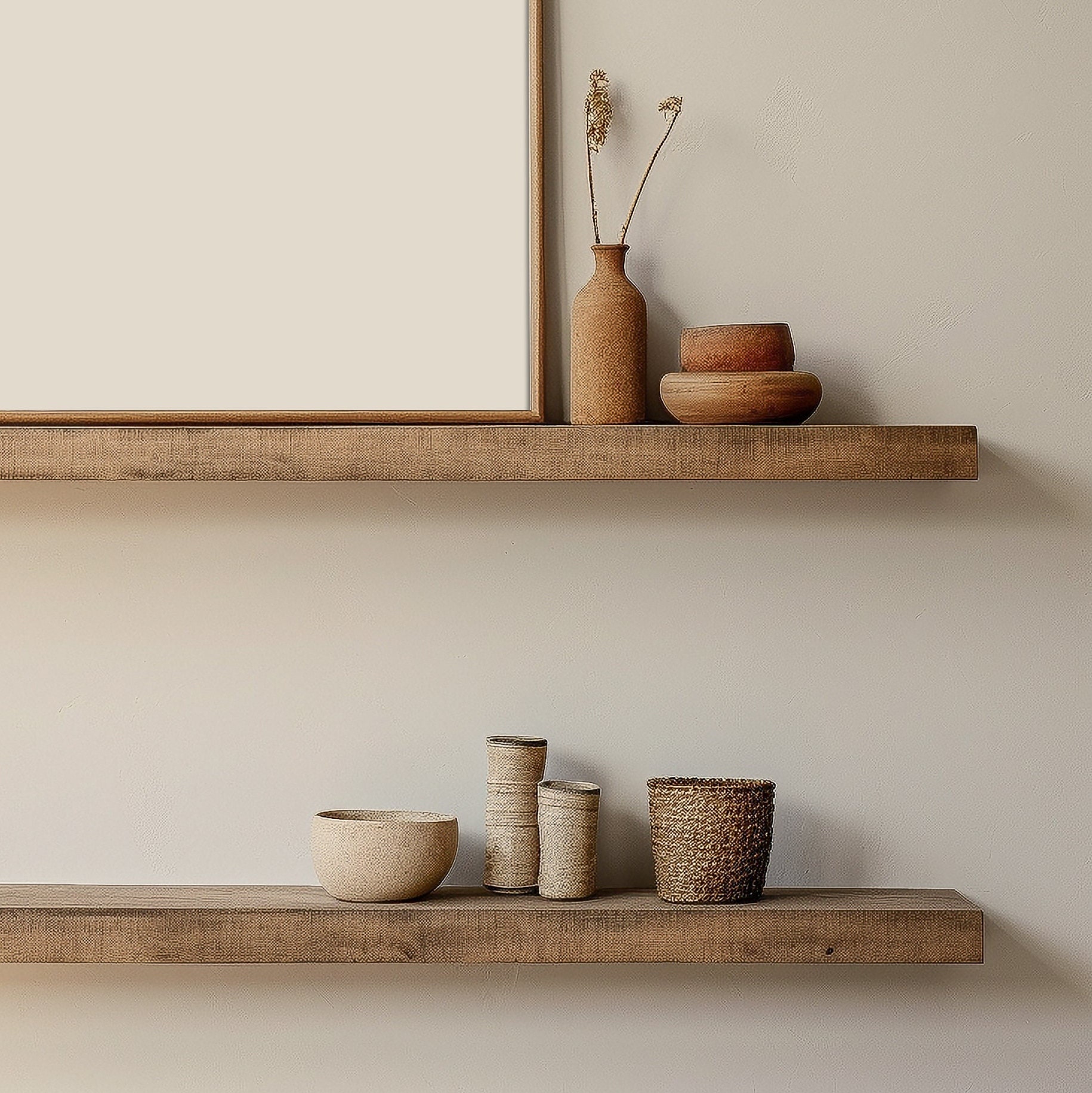 Horizontal Frame Mockup, 4x3 Wall Art Display With Boho Frame on Shelf ...