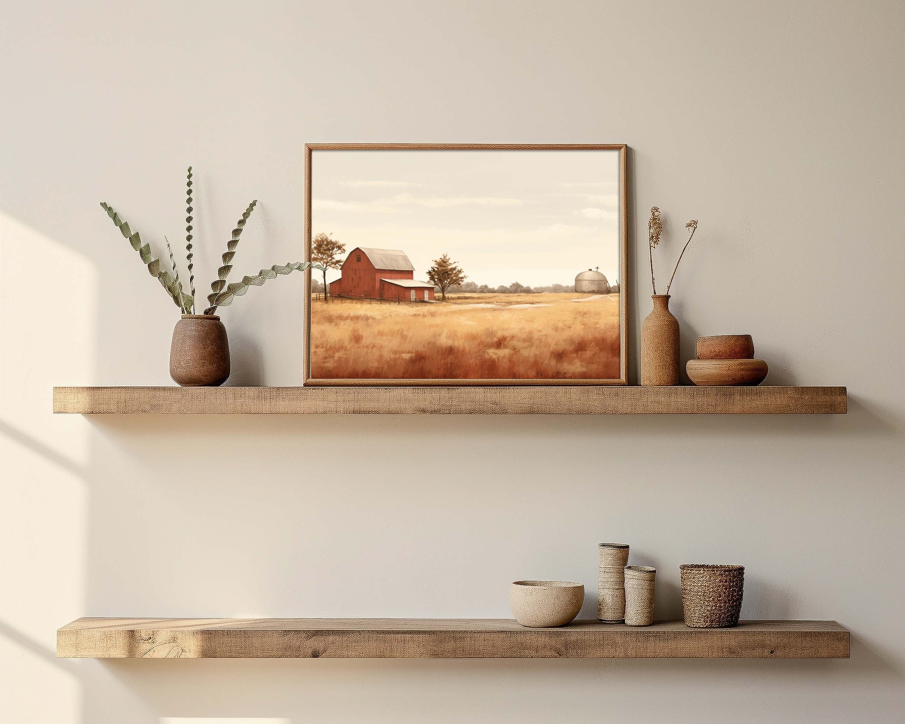 Horizontal Frame Mockup, 4x3 Wall Art Display With Boho Frame on Shelf ...