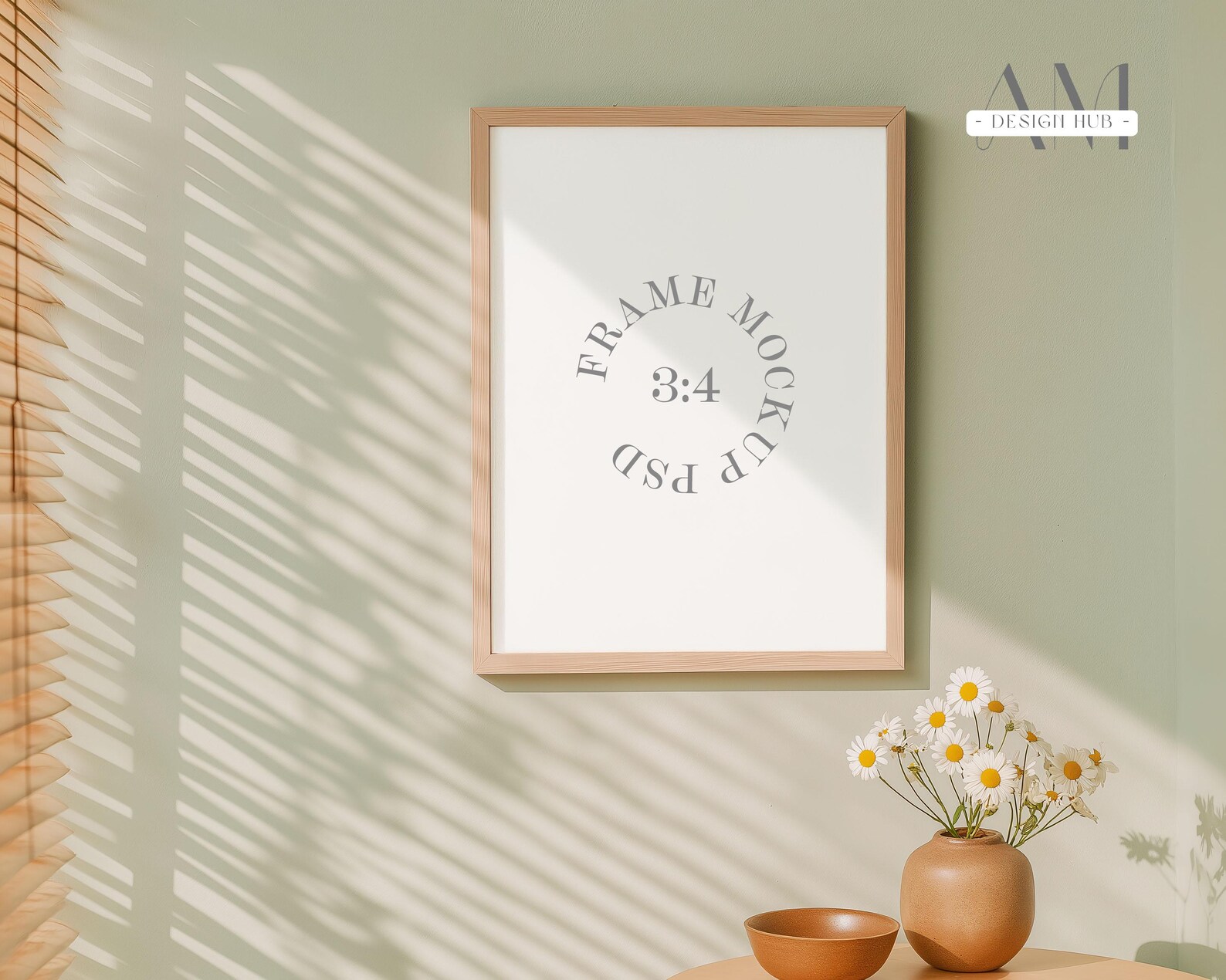 Frame Mockup, Vertical Wooden 3x4 Poster Frame With Spring Greenery ...