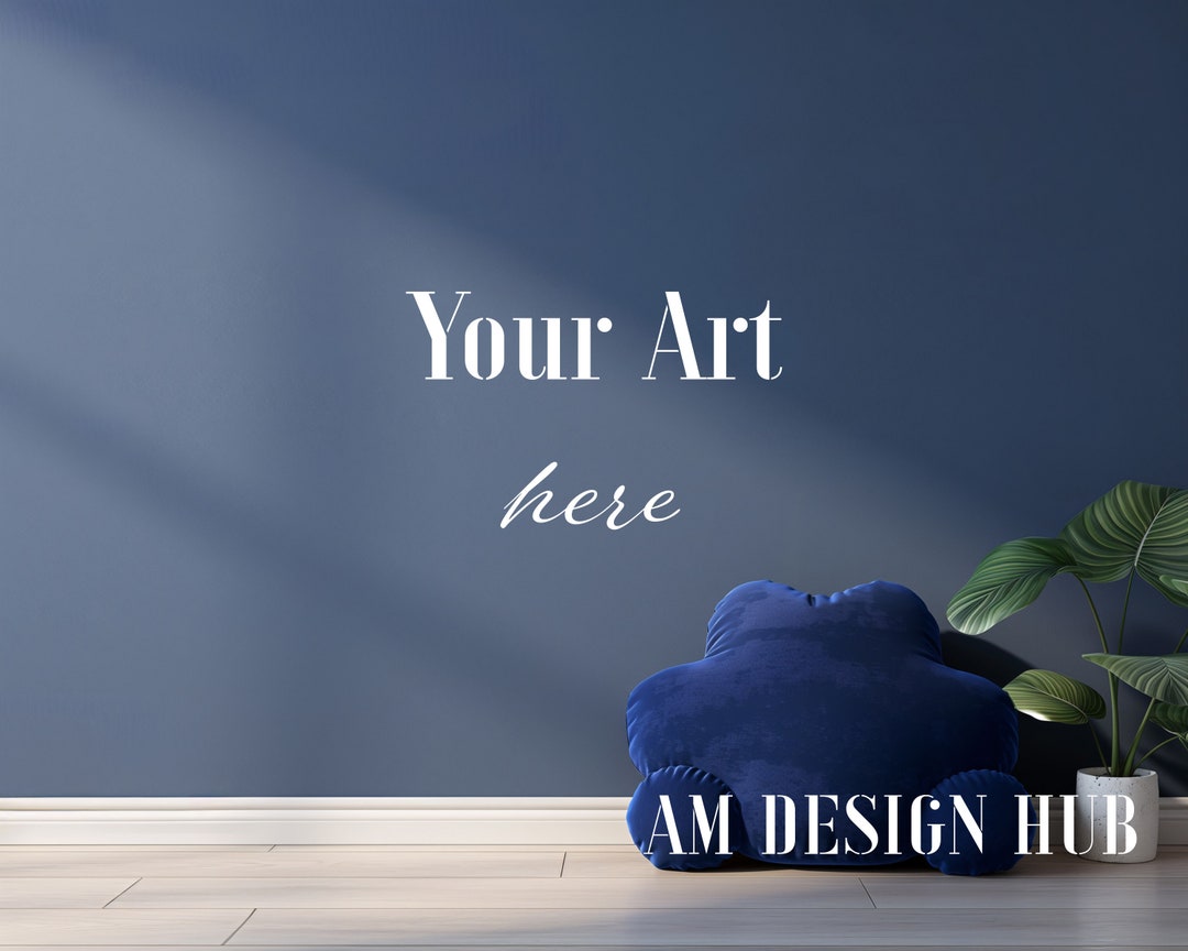 Blank Blue Walls Interior Mockup, Navy Blue Nursery Room, Stock Photo ...