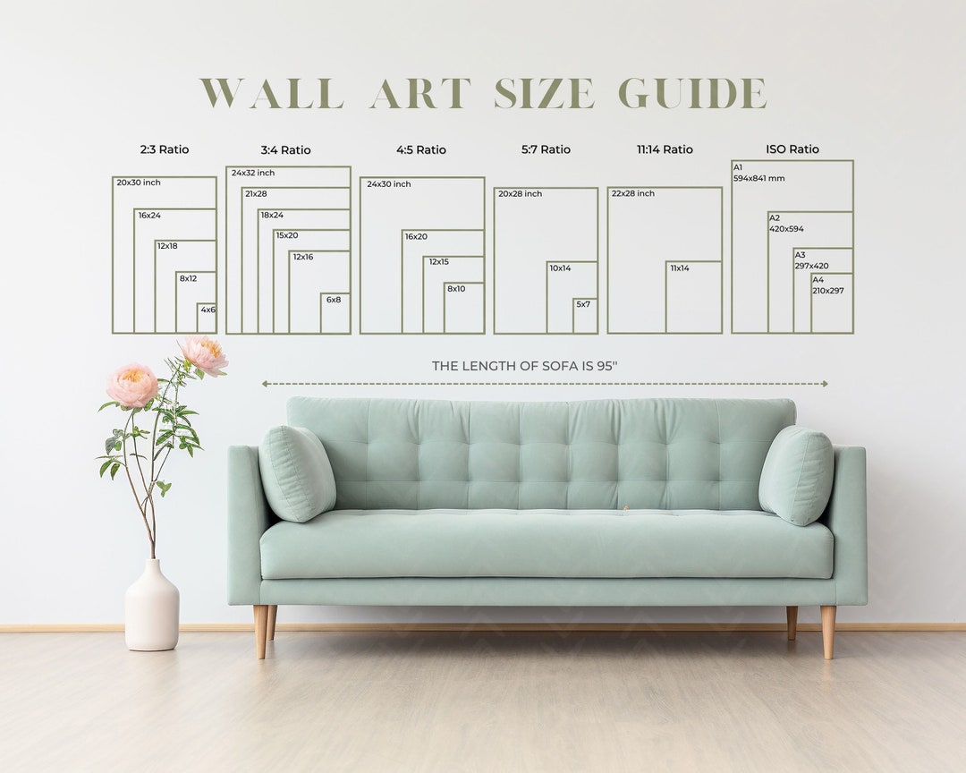 Wall Art Size Guide, Poster Size Guide, Living Room Interior Mockup ...
