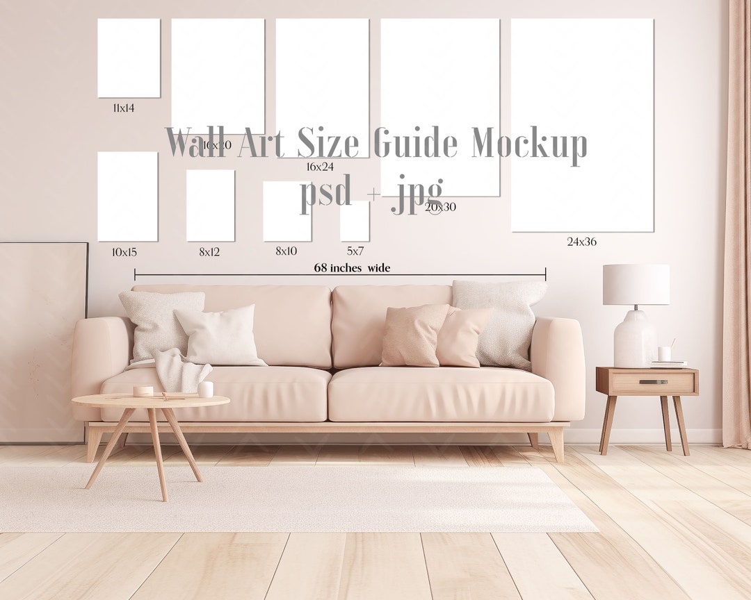Wall Art Size Guide Mockup, Vertical Print Display Guide, Frame Size ...