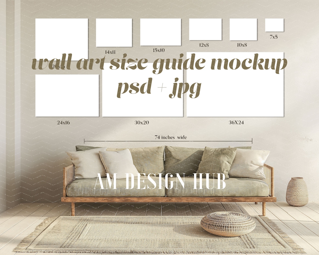 Wall Art Size Guide Mockup, Horizontal Poster Display Chart for Prints ...