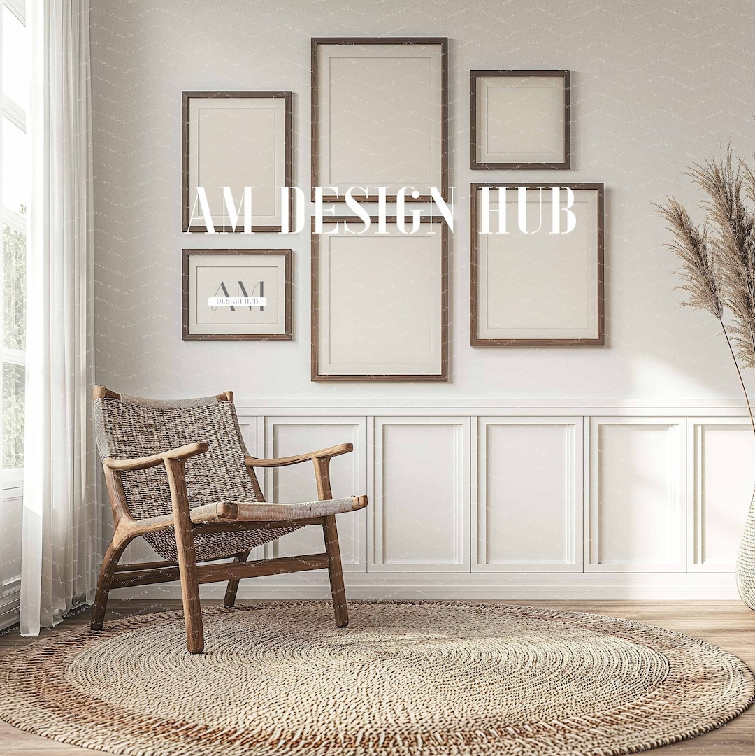 Gallery Wall Six Frames Mockup, Vintage Framed Poster Set of 6 Mockup ...