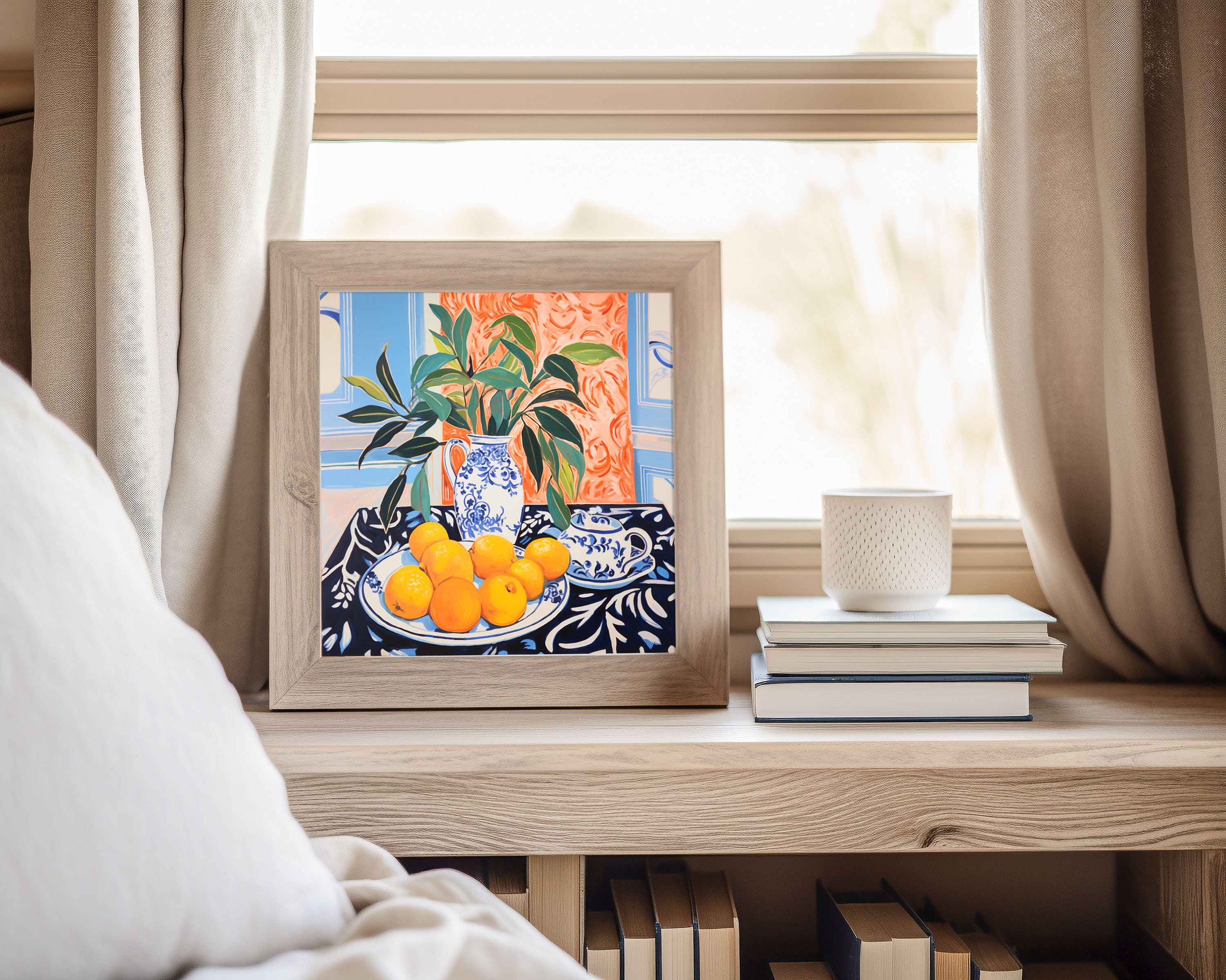 Farmhouse Square Frame Mockup, Wall Art Display With Books on Desk ...