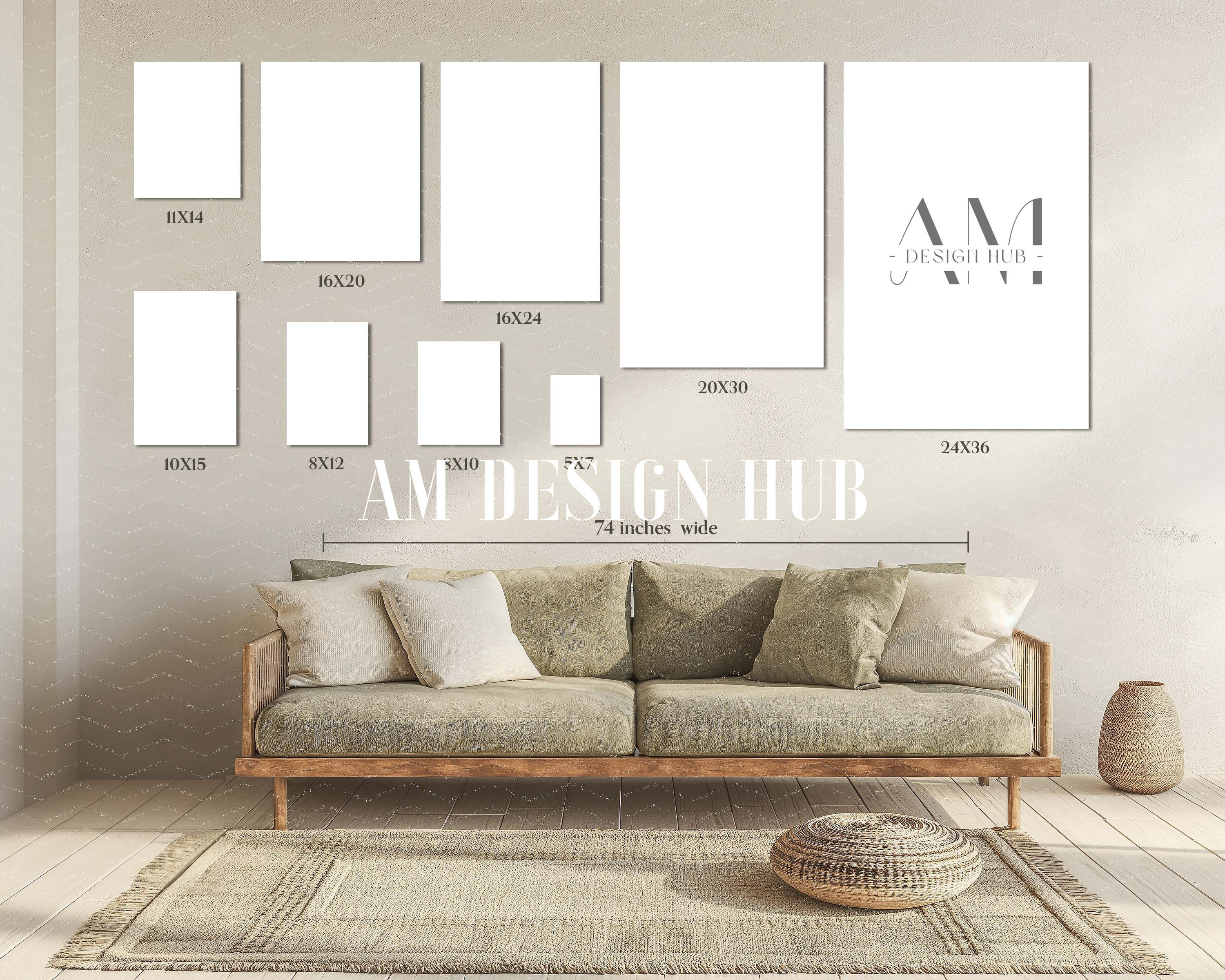Wall Art Size Guide Mockup, Vertical Print Reference, Poster Mockup ...