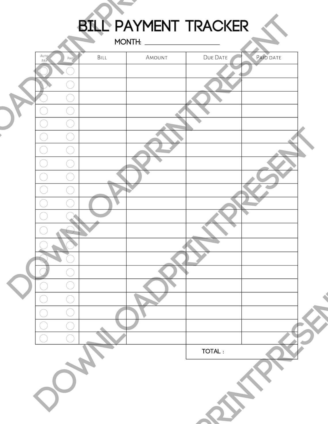 Bill Tracker Printable Sheet | Responsible Bill Payment Tracker Digital ...